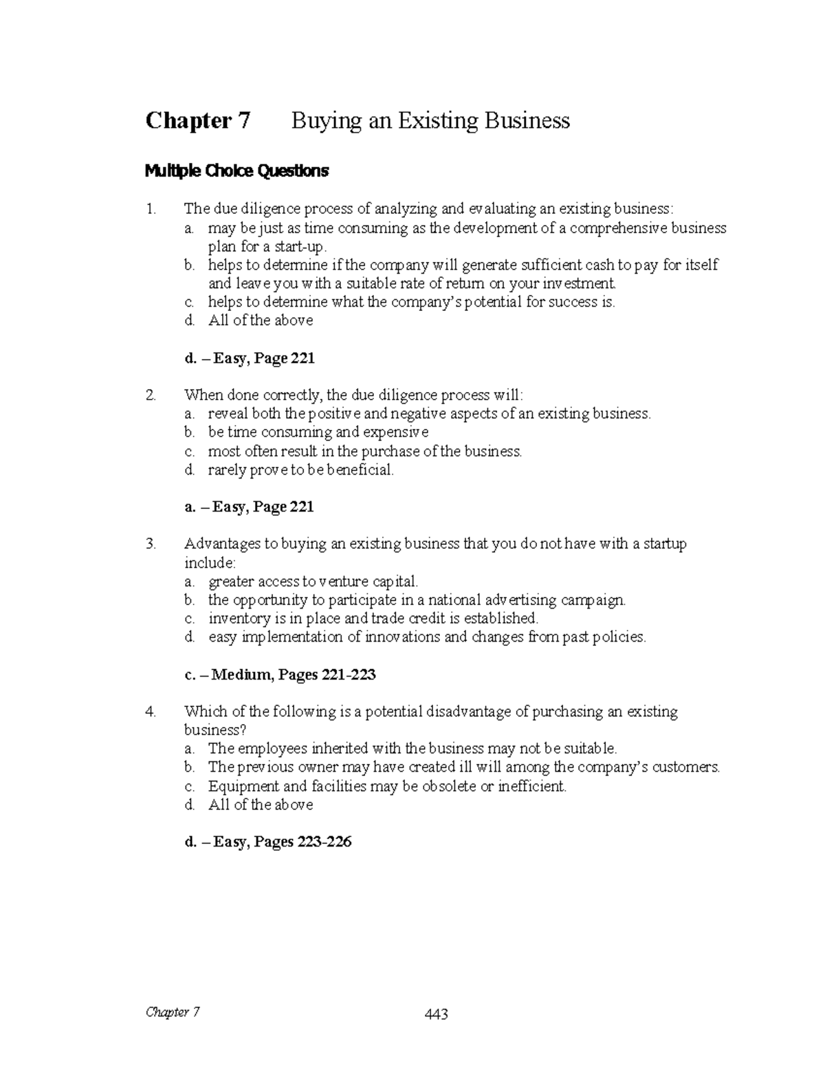 Chap 7 - Mcqs and test bnak - Chapter 7 Buying an Existing Business ...