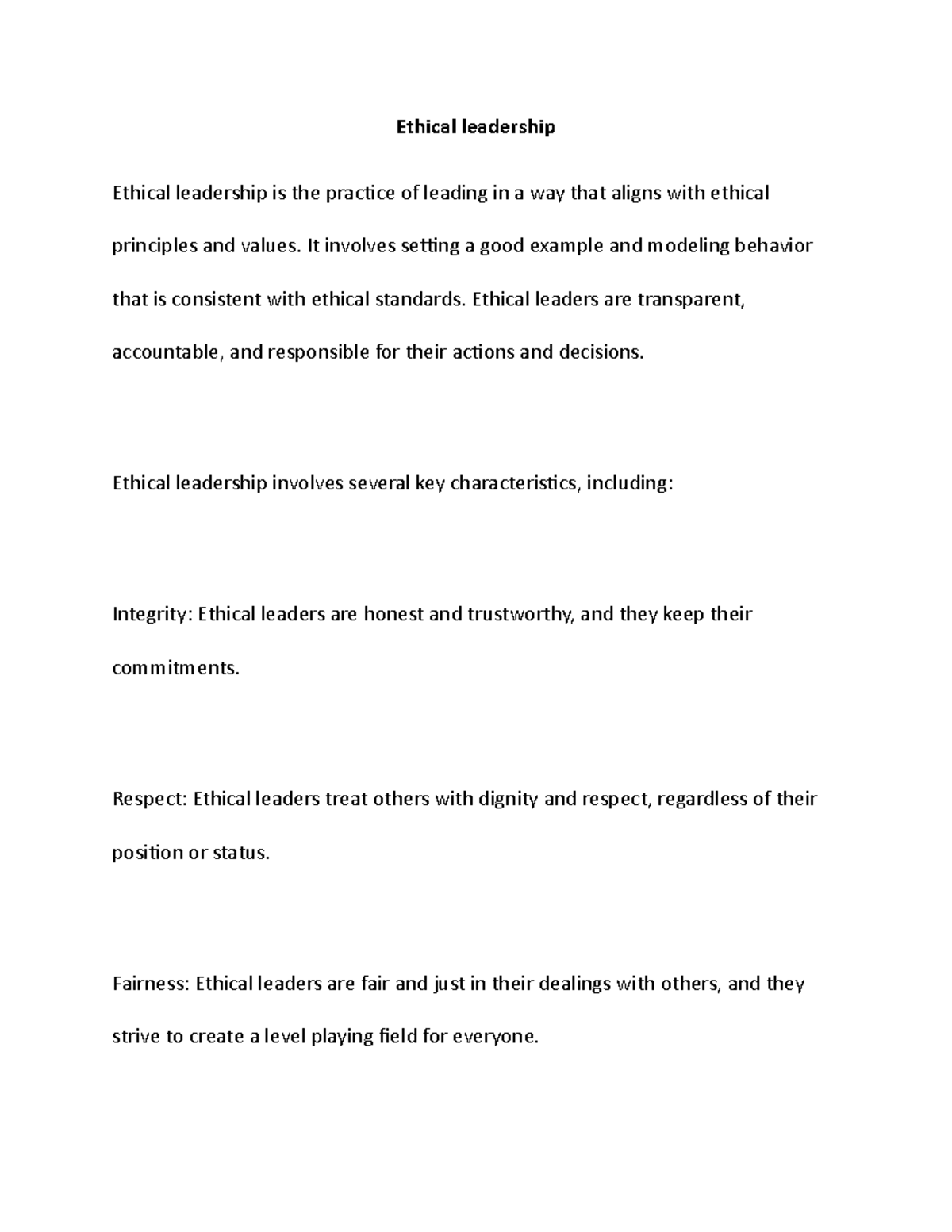 Ethical leadership - Ethical leadership Ethical leadership is the ...