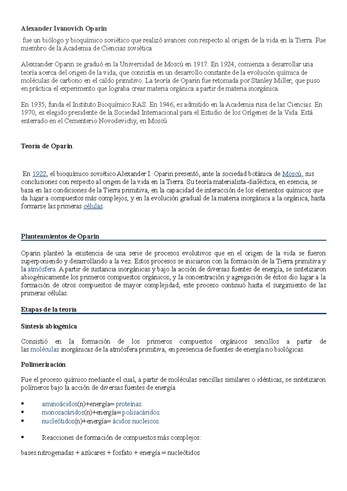 Teoría del origen de la vida - Alexander Ivánovich Oparin fue un ...