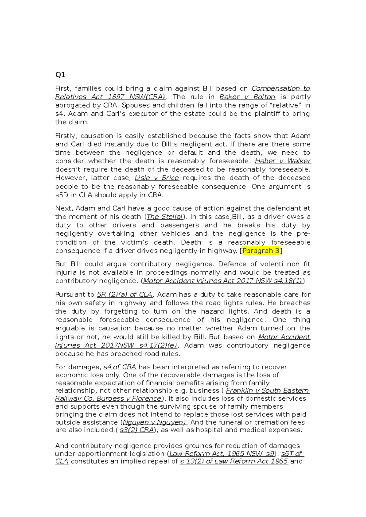 ORTS-1 - problem question - Q First, families could bring a claim ...