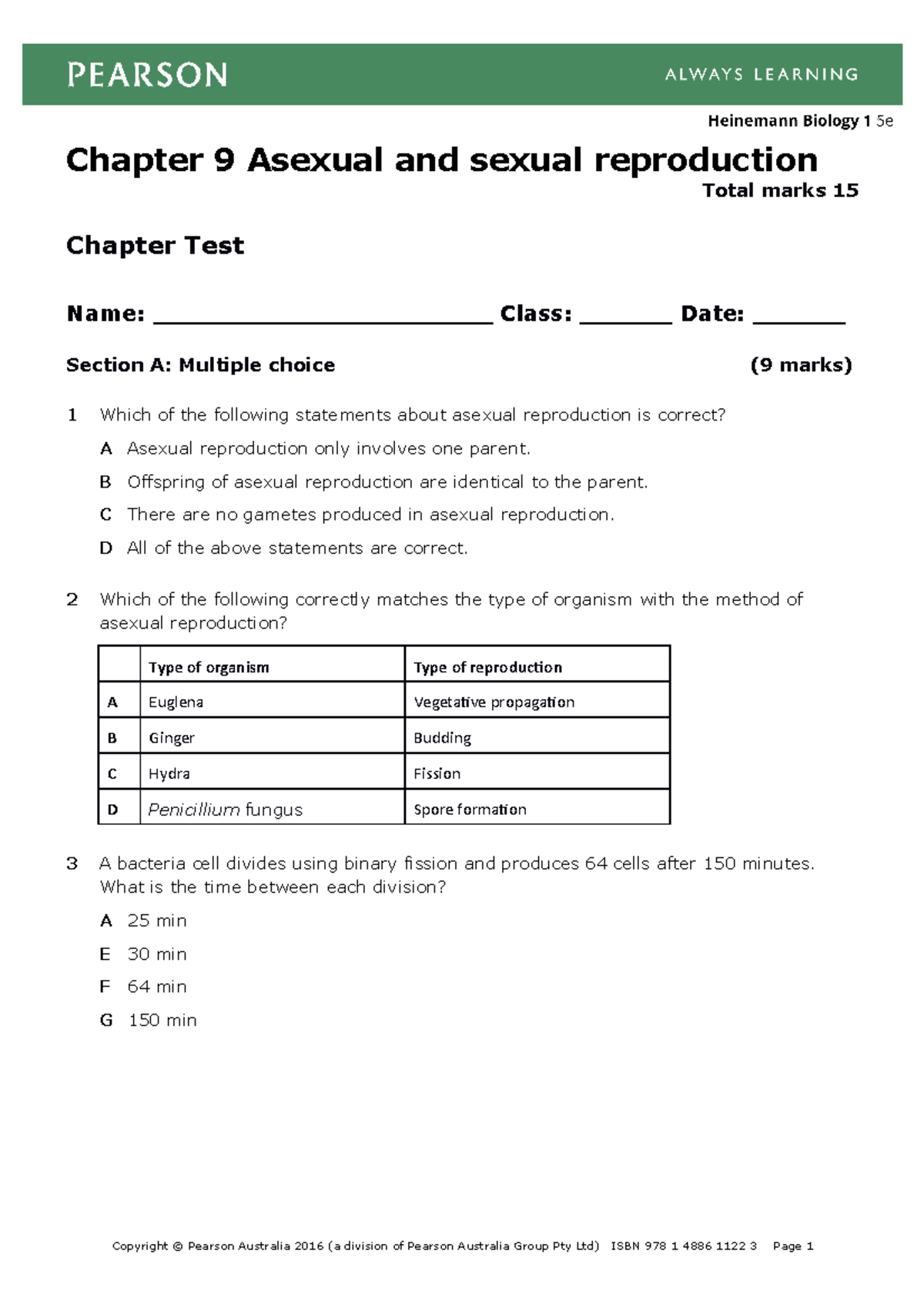 BIO11 CH09 Test - Practice questions/exam/content questions - Chapter 9 ...