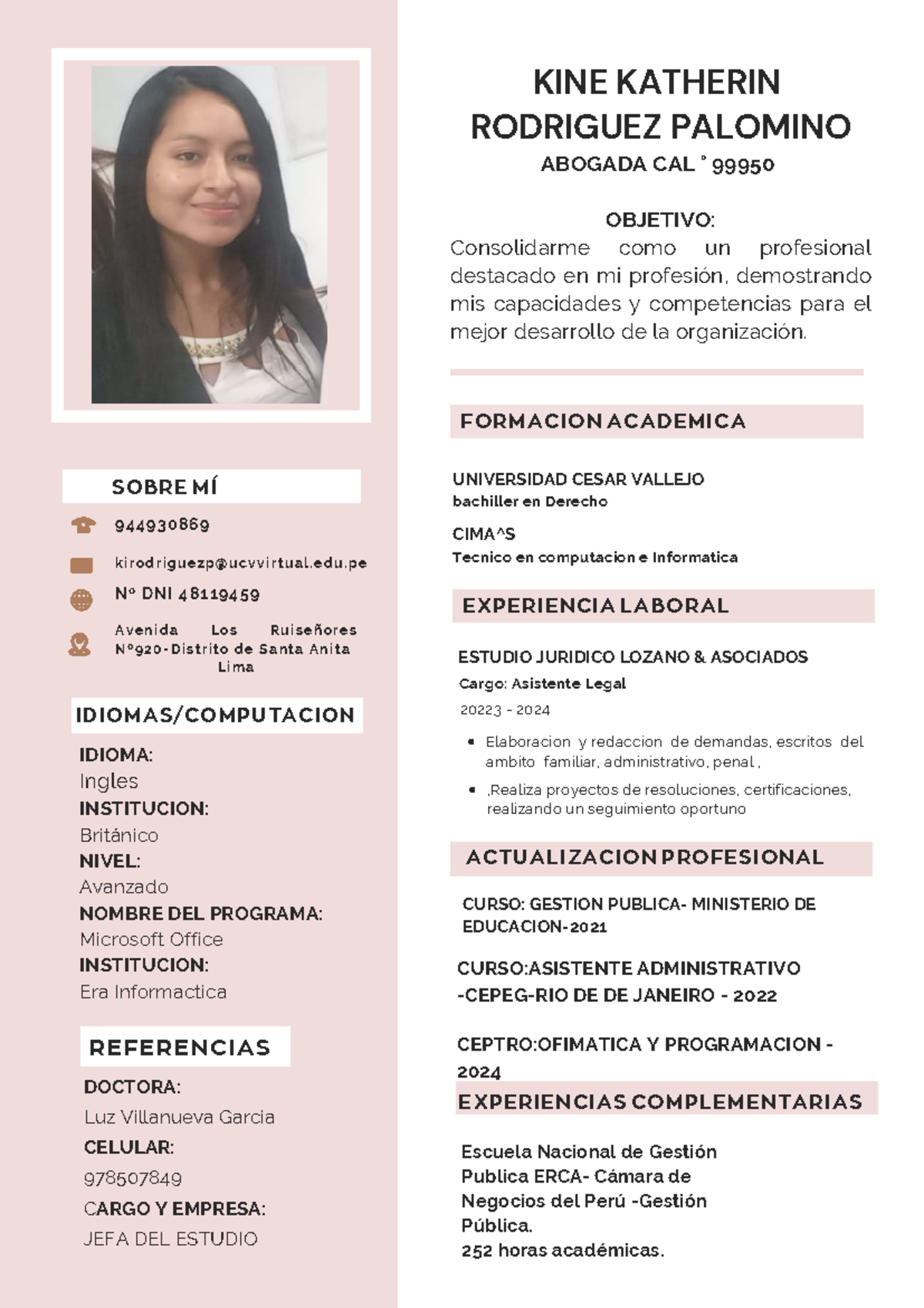 Currículum Vitae CV Diseñadora y Arquitecta Minimalista Rosa - KINE ...