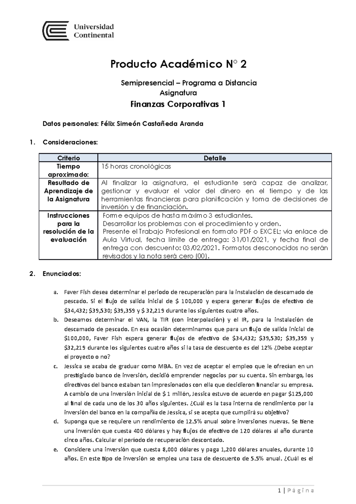 PA 2 - PA02. - Producto Académico N° 2 Semipresencial – Programa a Distancia Asignatura Finanzas ...