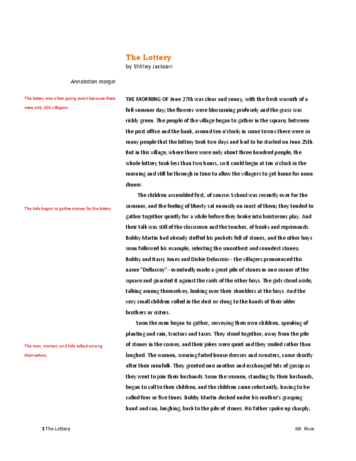 Kami Export - The Lottery - The Lottery by Shirley Jackson Annotation ...