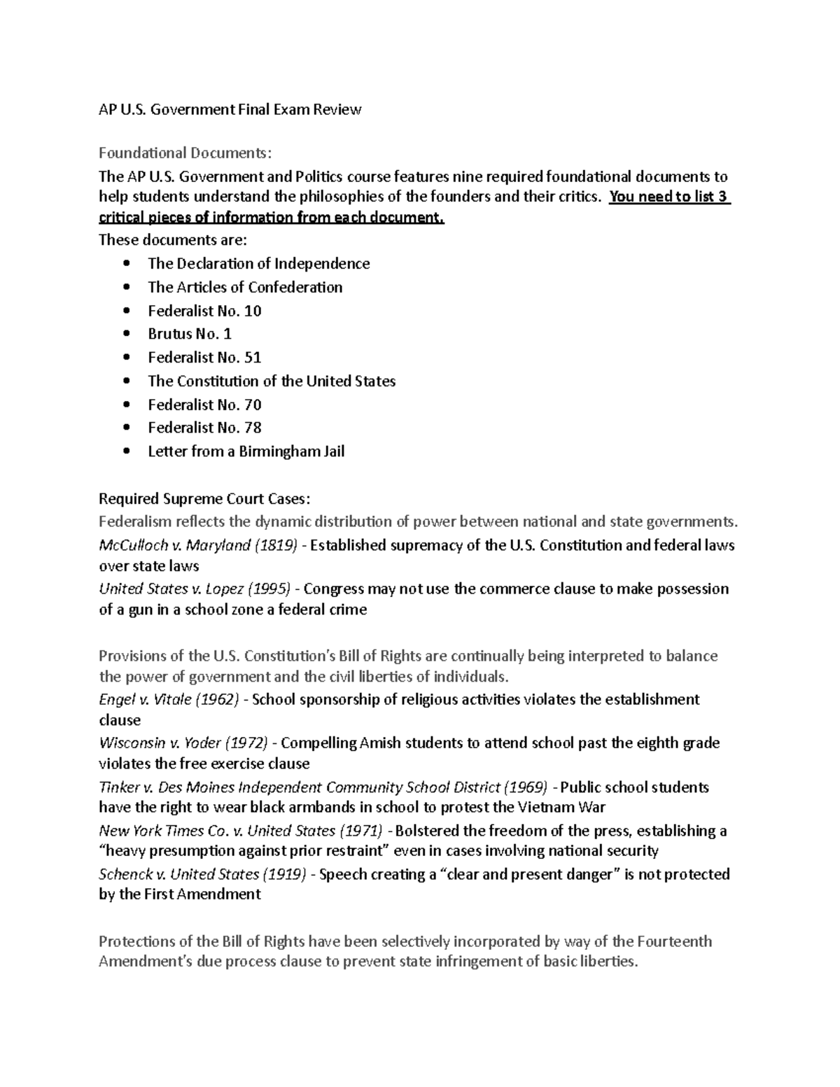 Government final review - AP U. Government Final Exam Review ...