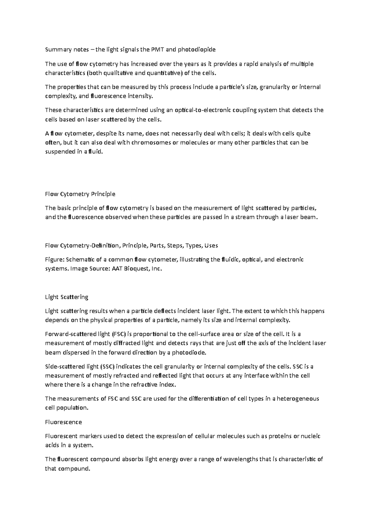 Summary notes – the light signals the PMT and photodiopide - Summary ...