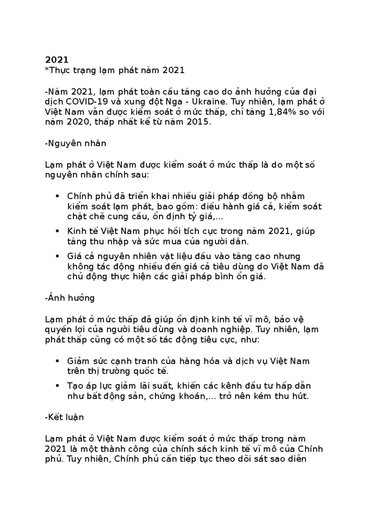 Bổ sung - ptnd - 2021 *Thực trạng lạm phát năm 2021 -Năm 2021, lạm phát ...