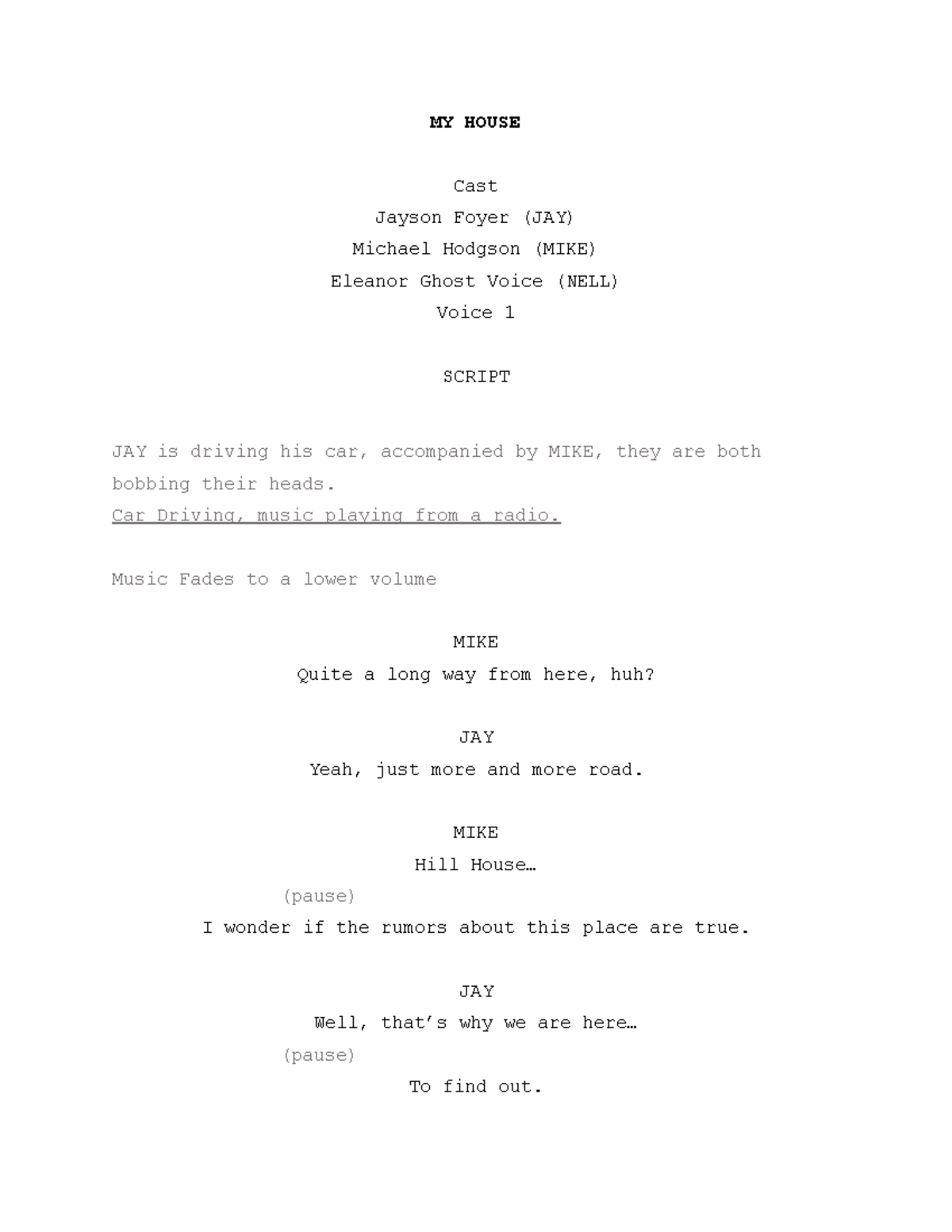 Script - MY HOUSE Cast Jayson Foyer (JAY) Michael Hodgson (MIKE ...