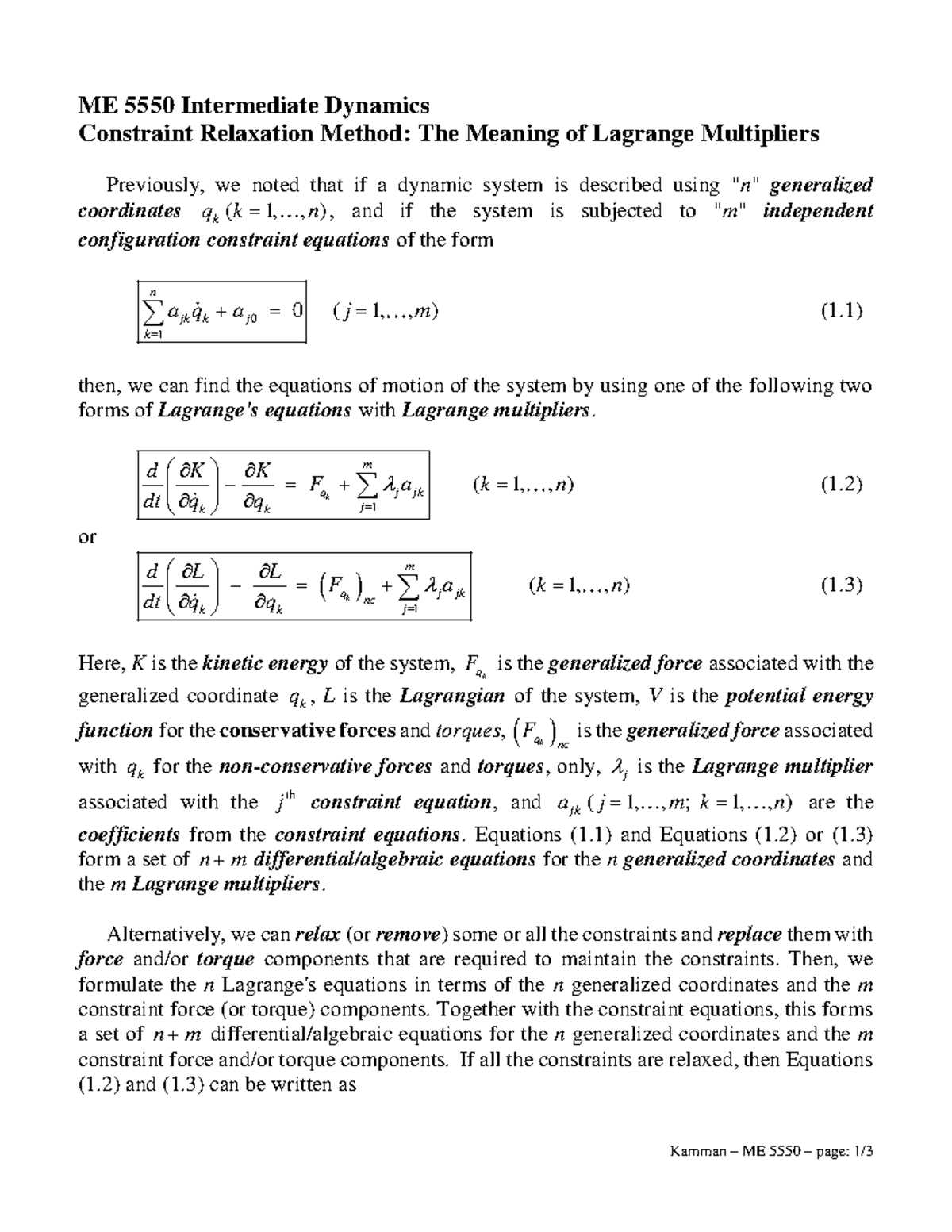 Me555Constraint Relaxation Method - Kamman – ME 5550 – page: 1/ ME 5550 Intermediate Dynamics ...
