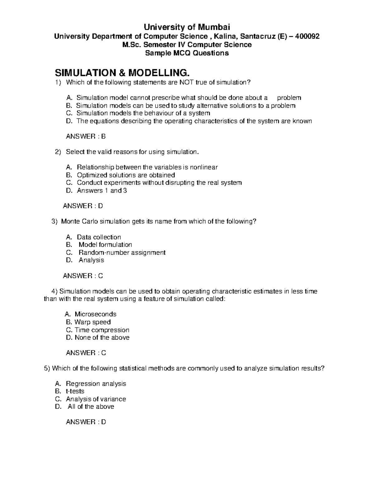 Ssc - System modelling and simulation - University Department of ...