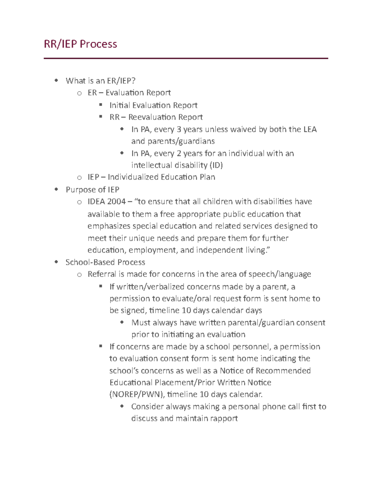RR IEP Process - Reevaluation Report (RR), IEP (Individualized ...