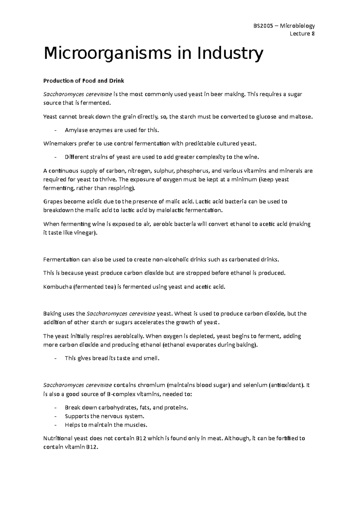 8 - Microorganisms in Industry - BS2005 – Microbiology Lecture 8 ...