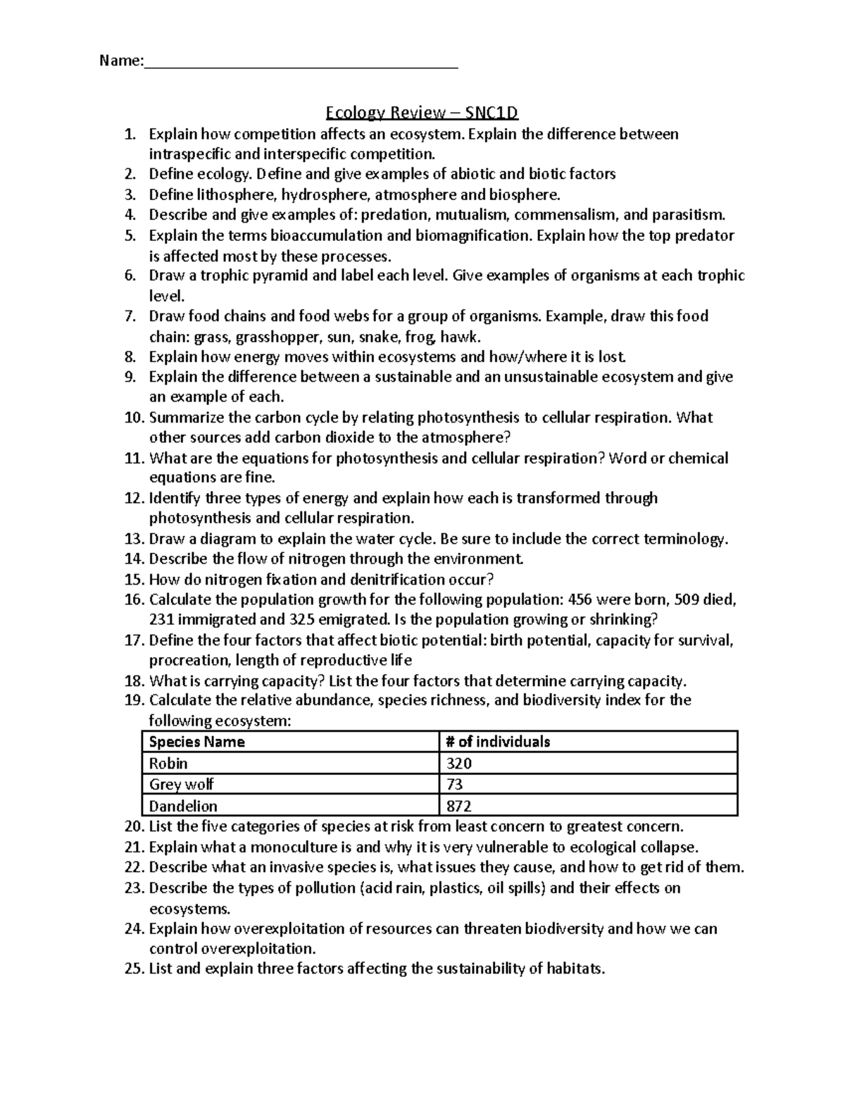 SNC1DSustainable Ecosystems Review Questions-1 - Name