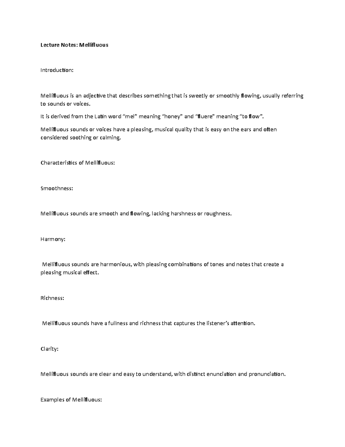 Lecture Notes: Mellifluous - Lecture Notes: Mellifluous Introduction ...