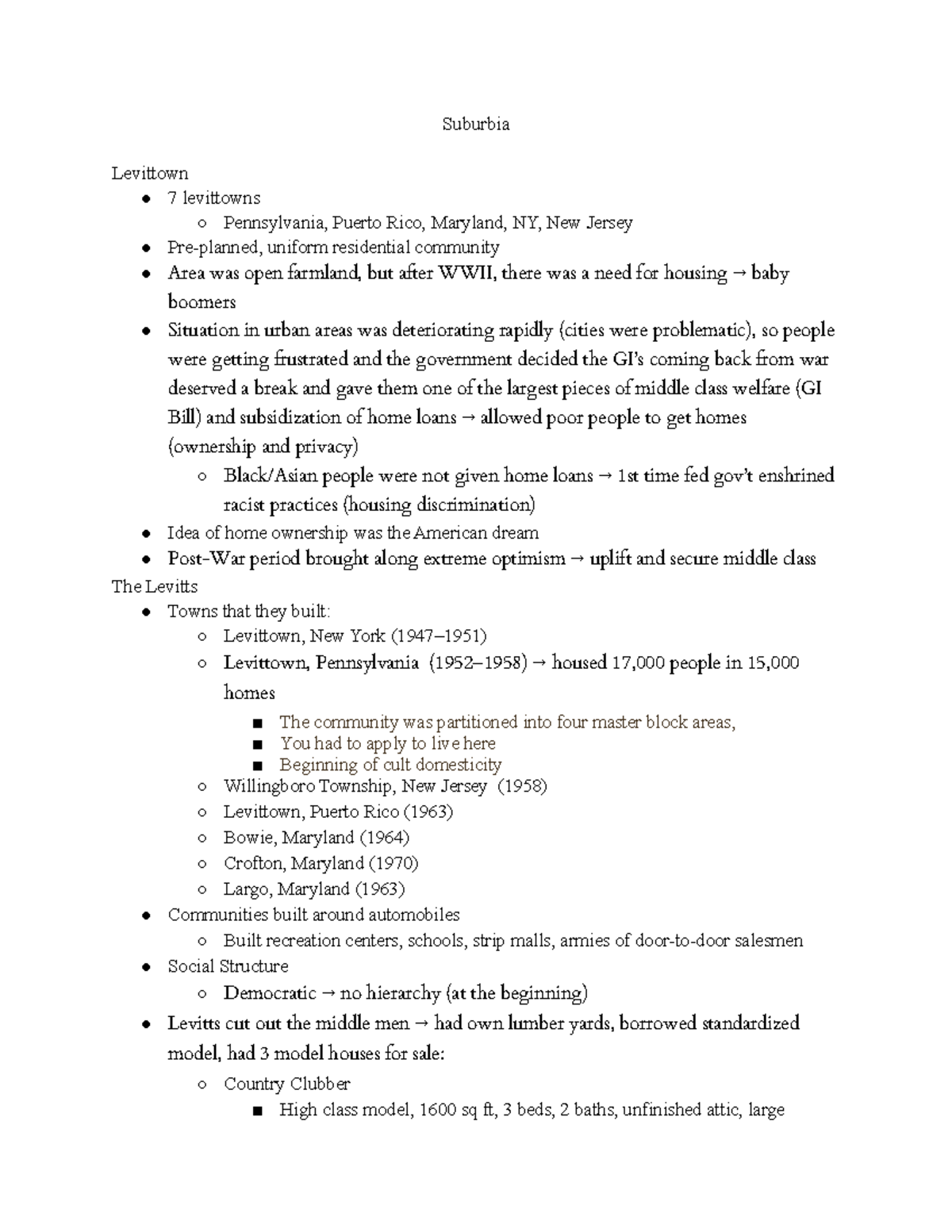 Urbanism Suburbia - Lecture notes 7 - Suburbia Levittown 7 levittowns ...