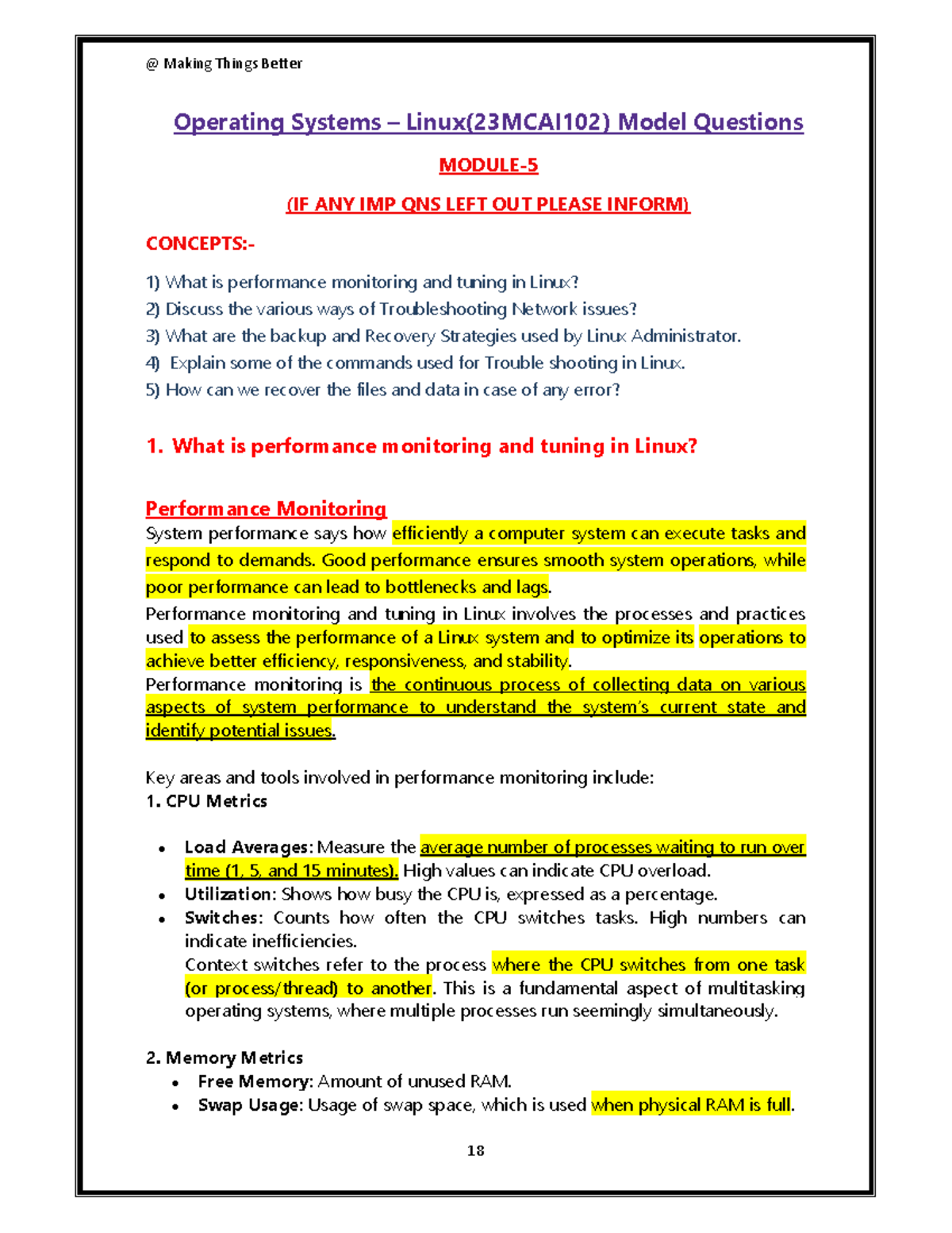 OS-2 - Gggggg - Operating Systems – Linux(23MCAI102) Model Questions MODULE- (IF ANY IMP QNS ...