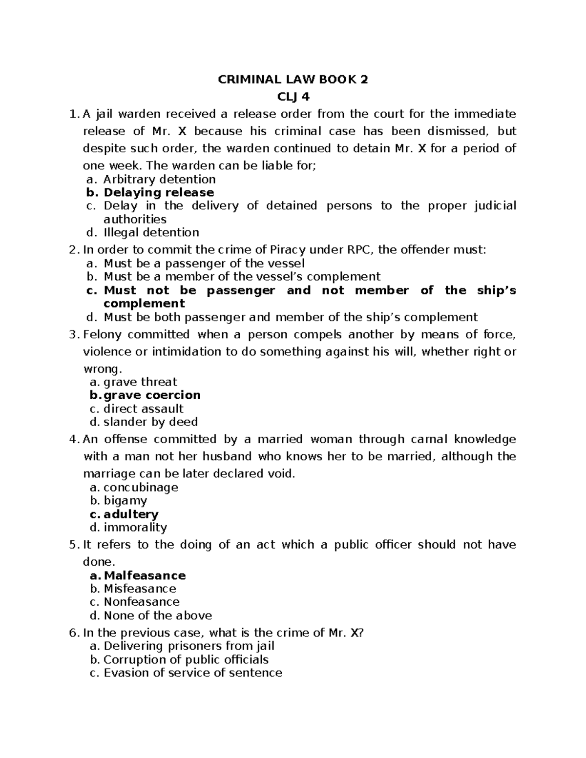 CLJ-4 - reviewer - CRIMINAL LAW BOOK 2 CLJ 4 A jail warden received a ...