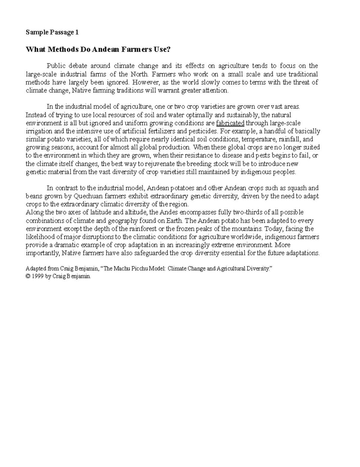 Copy of Sample Reading Passages to post - Sample Passage 1 What Methods ...