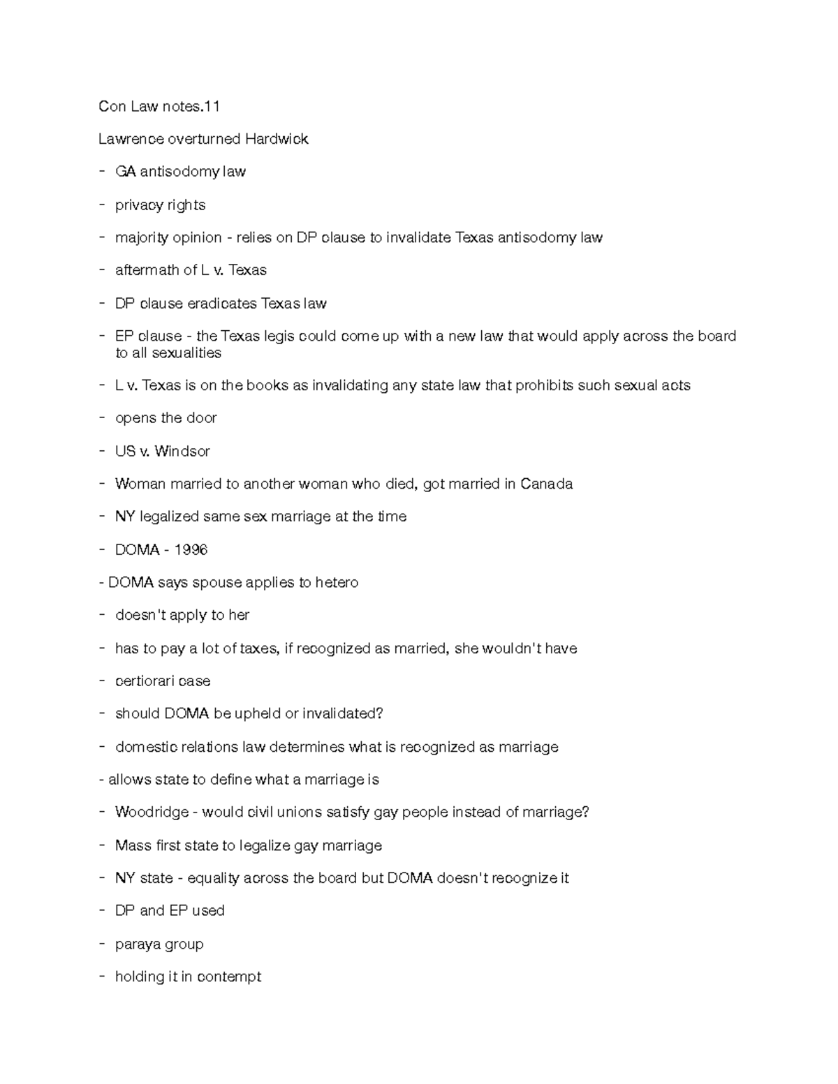 Con Law notes - Lawrence overturned Hardwick - GA antisodomy law ...