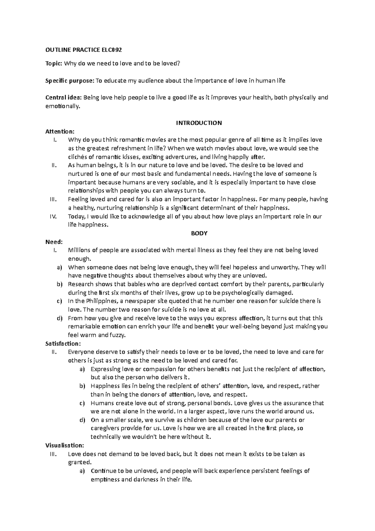 Outline Practice ELC092 - OUTLINE PRACTICE ELC Topic : Why do we need ...