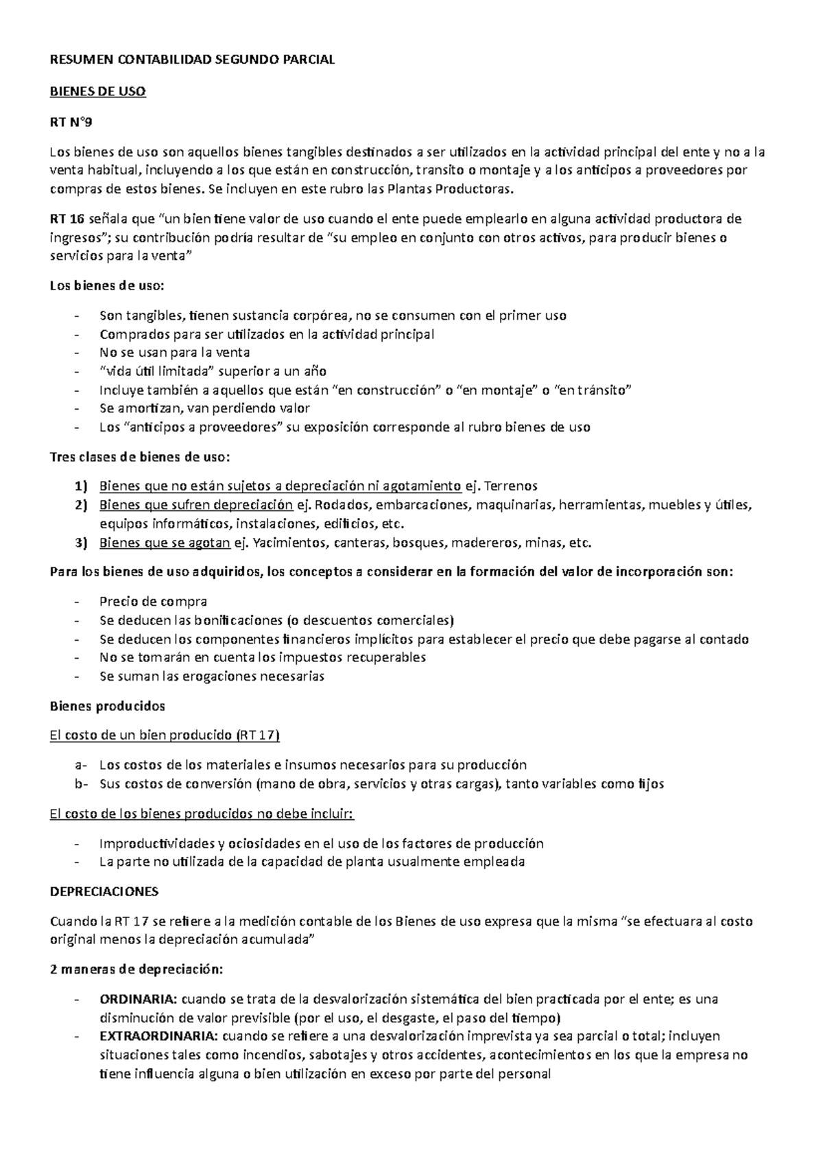 Resumen Contabilidad Segundo Parcial - RESUMEN CONTABILIDAD SEGUNDO PARCIAL BIENES DE USO RT N ...