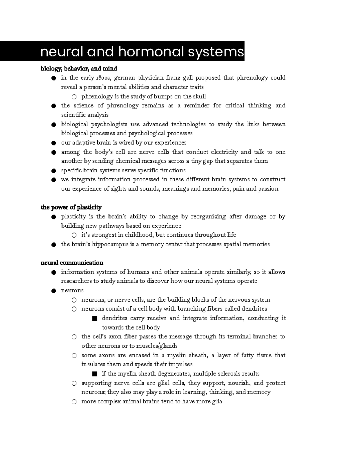 Psychology Chapter 2 biology of behavior - neural and hormonal systems ...