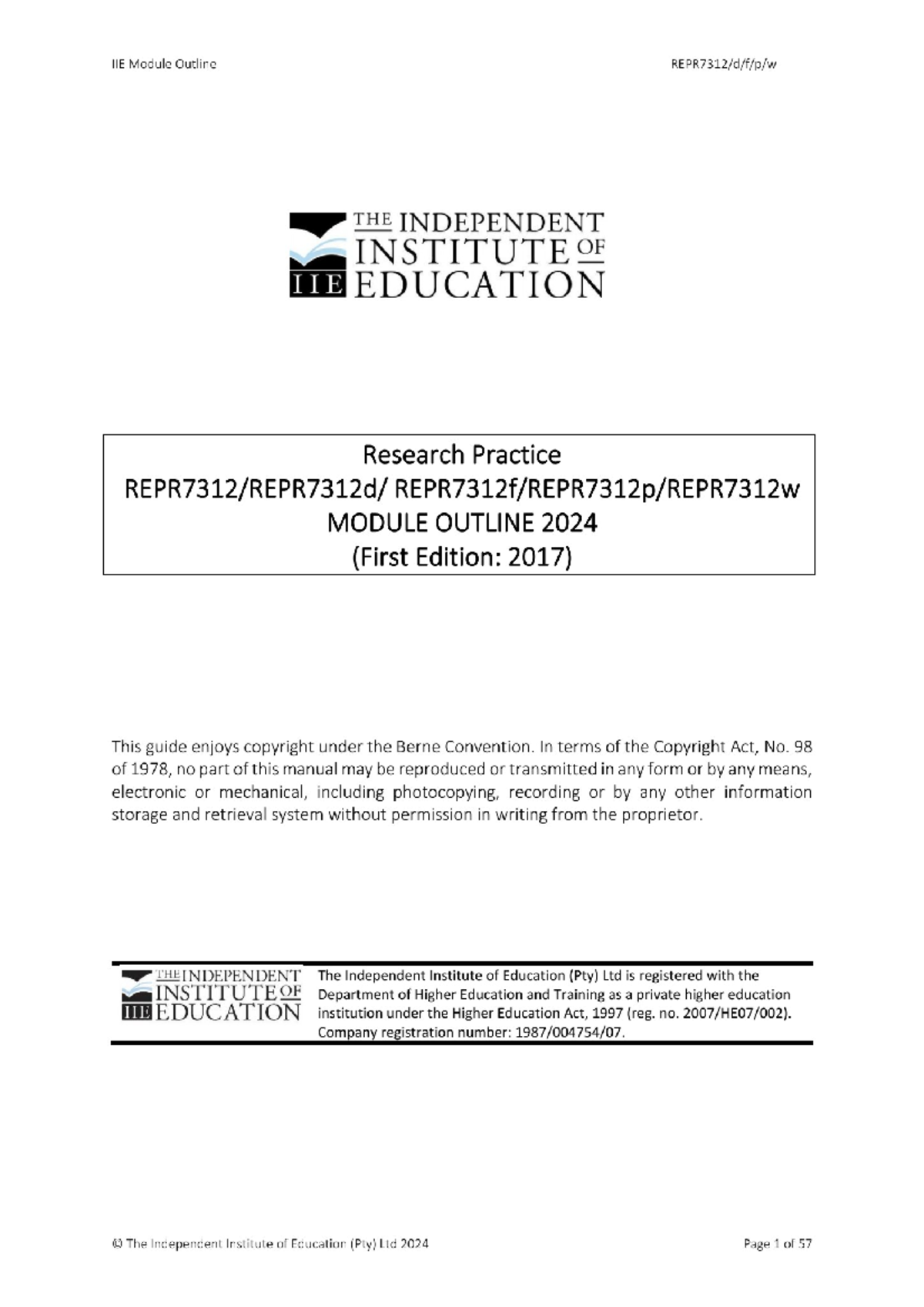 REPR7312 MO - Assessment - IIE Module Outline THE INDEPENDENT INSTITUTE ...