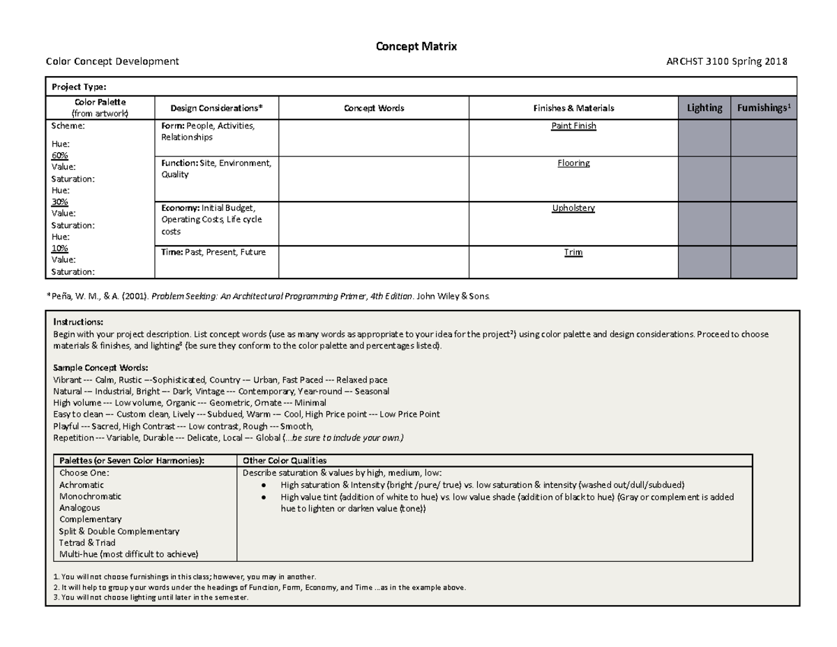 Color Concept Matrix - Concept Matrix Color Concept Development ARCHST ...