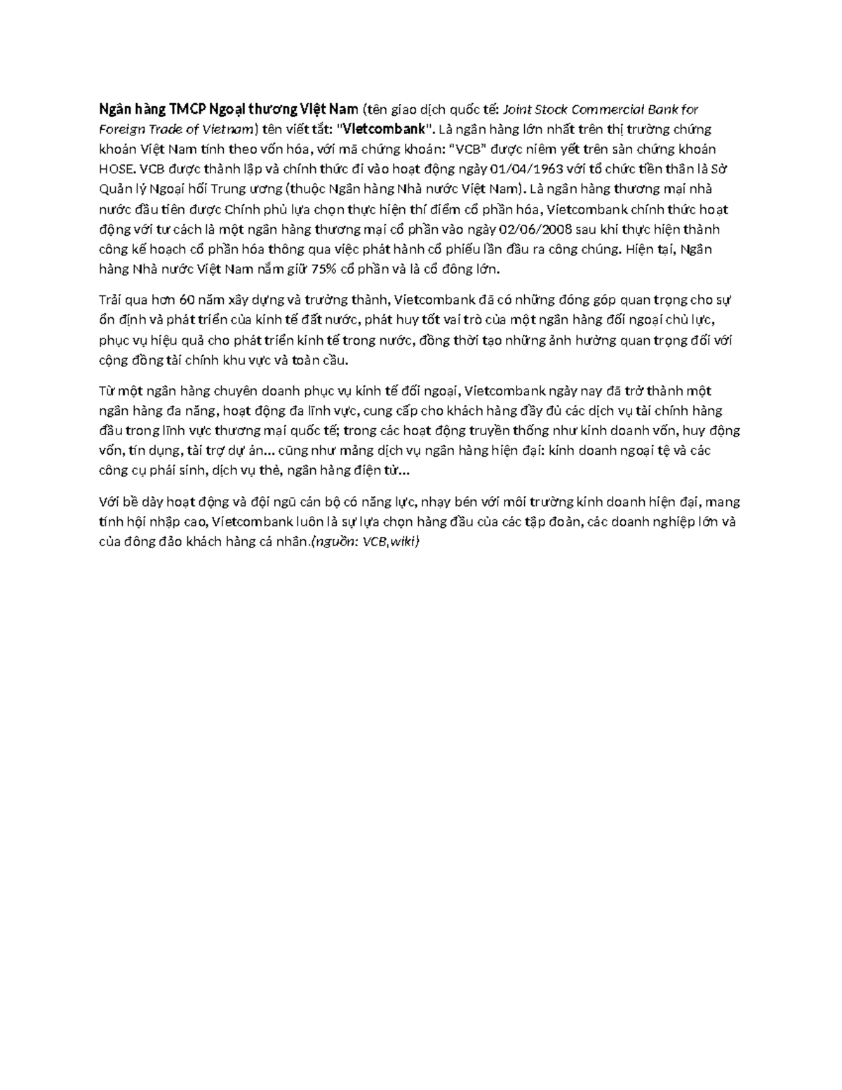 Gioi thieu VCBb - Ngân hàng TMCP Ngoại thương Việt Nam (tên giao dịch ...