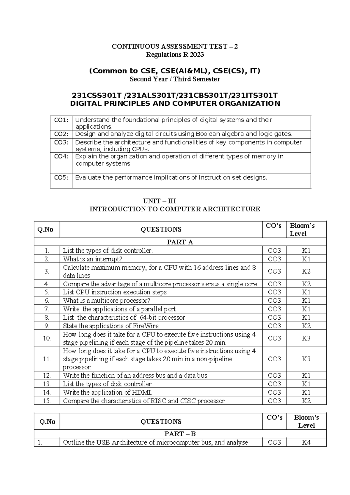 CAT2 Question Bank DPCO 8 - CONTINUOUS ASSESSMENT TEST – 2 Regulations ...
