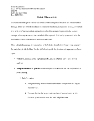 DAD 220 Module 3 Major Activity Database Doc - DAD 220 Module Three Major Activity Database ...