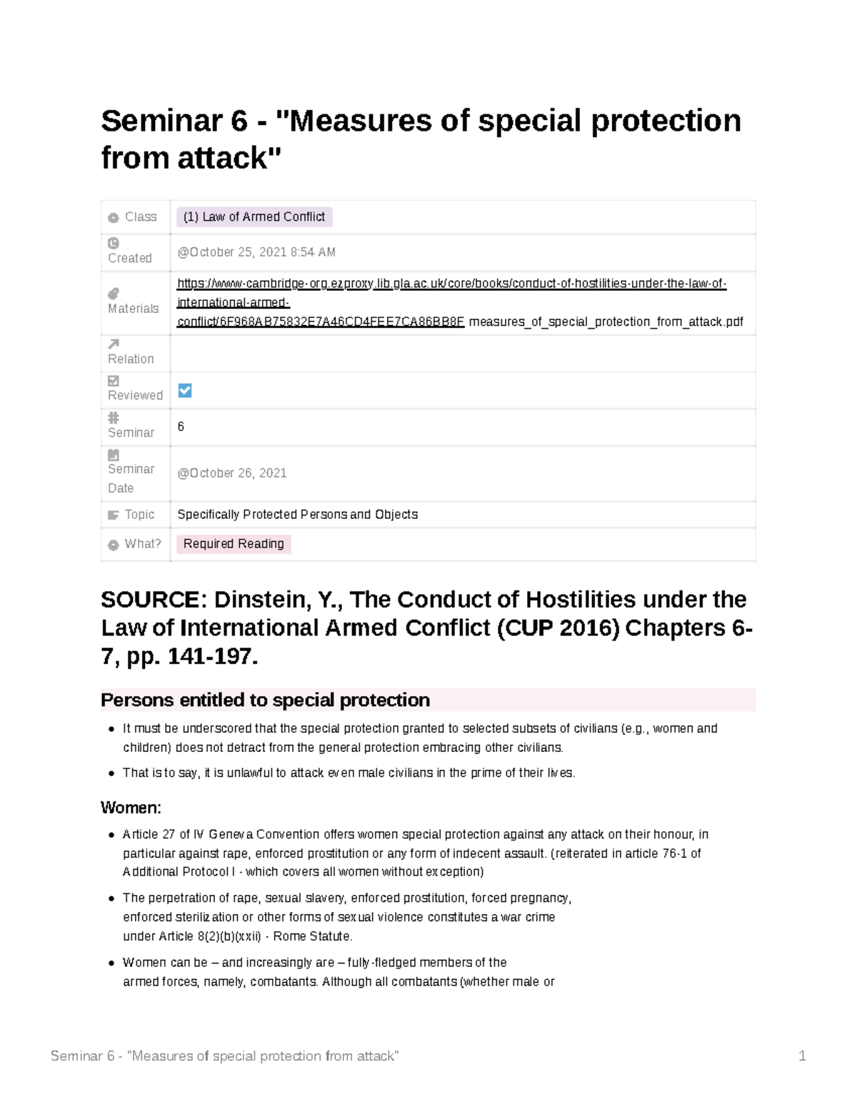 Seminar 6 - Measures of special protection from attack - LAW5154 - Studocu