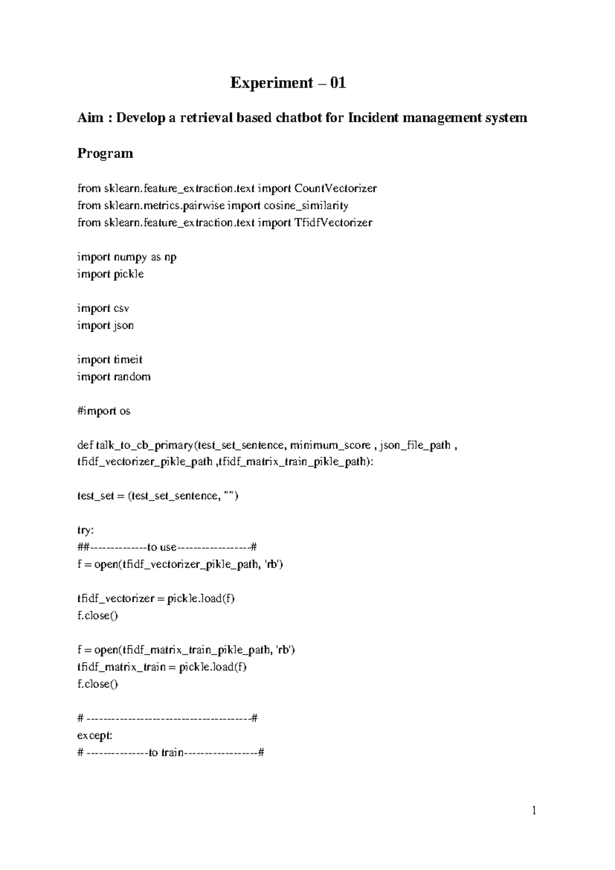 ANLP LAB Manual - Final - Experiment – 01 Aim : Develop a retrieval ...