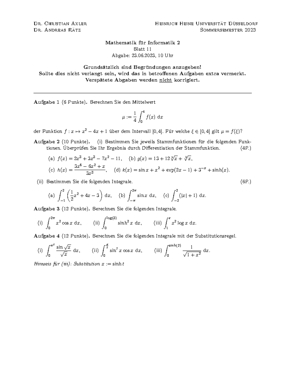 Mathe fuer info 2 Blatt 11 - Dr. Christian Axler Heinrich Heine ...