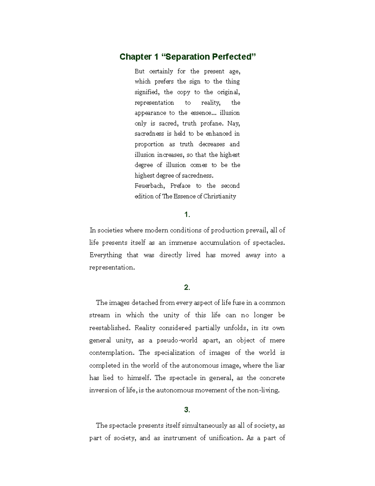 Summary Society of the Spectacle 1 - Chapter 1 “Separation Perfected ...