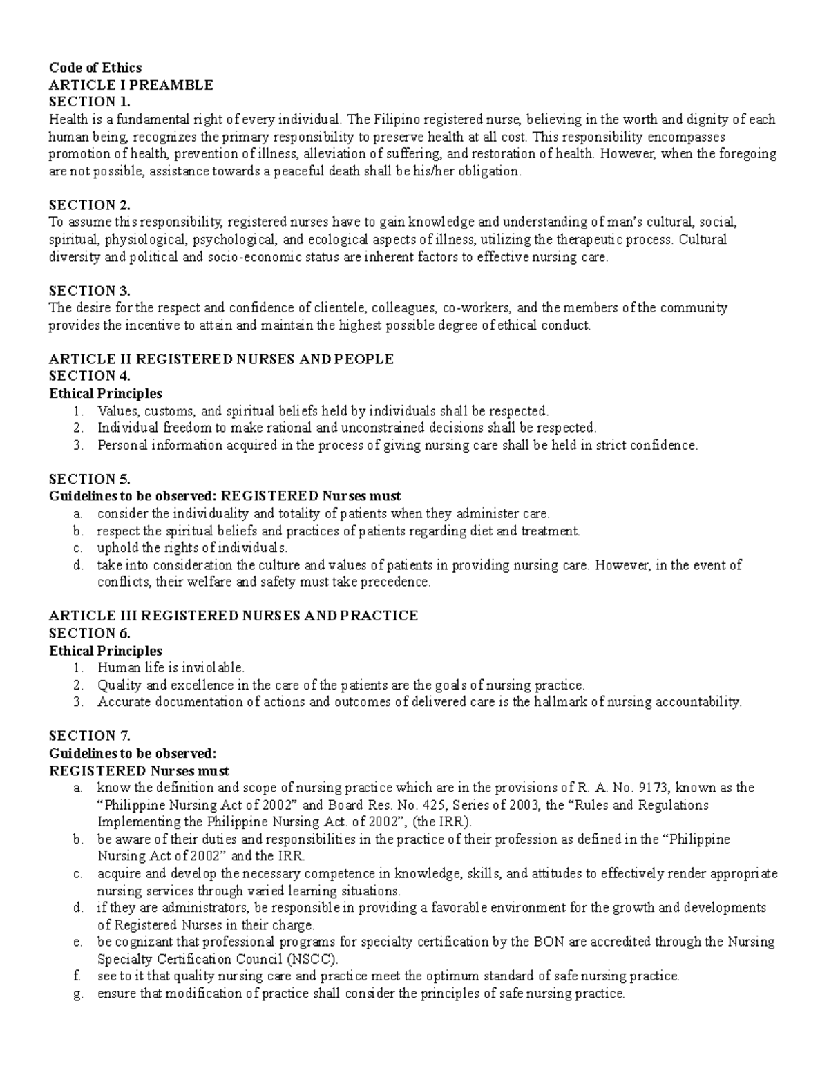 Code-of-Ethics - ETHICS - Code of Ethics ARTICLE I PREAMBLE SECTION 1 ...