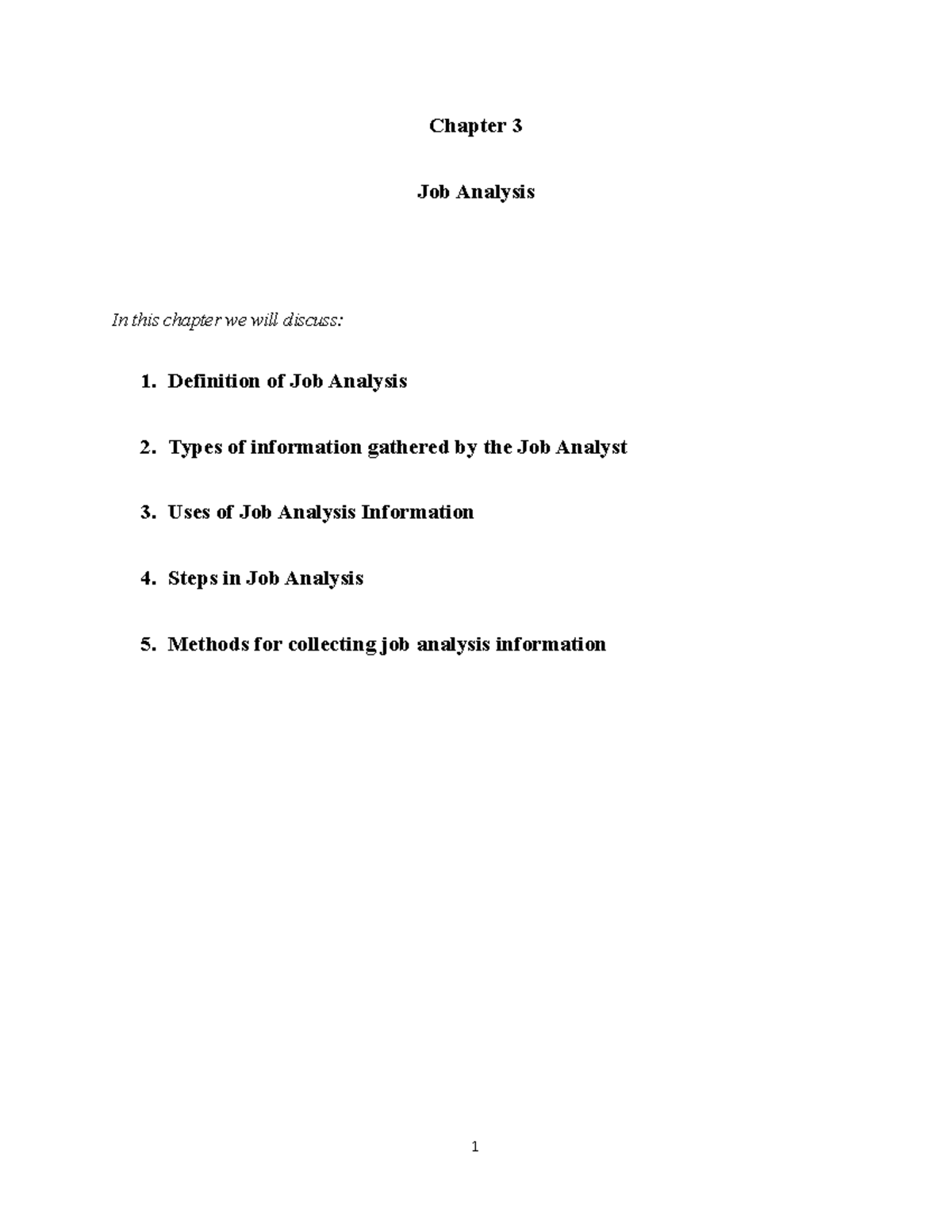 Chapter 3 HR - Human Resource management notes - Chapter 3 Job Analysis ...
