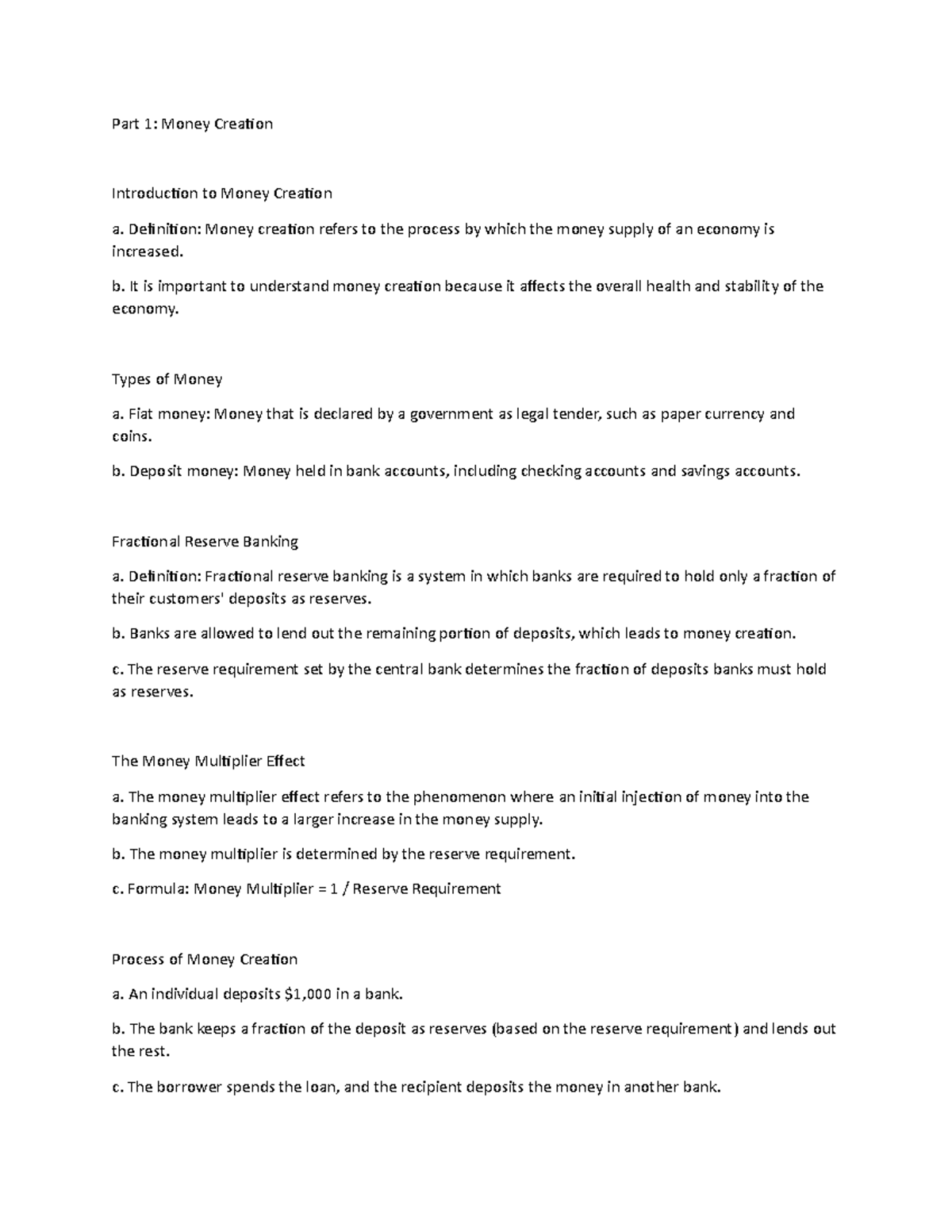 Macro Lecture 18 Notes Money Creation Part 1 Money Creation Introduction To Money Creation