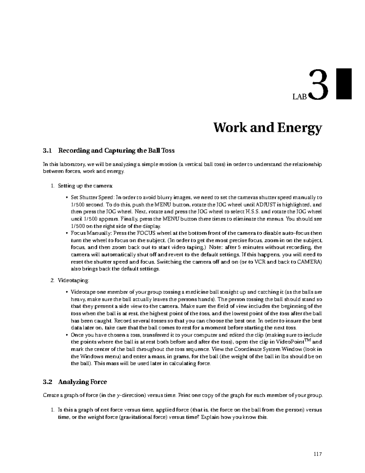 8A Lab3 Work And Energy - LAB 3 Work and Energy 3 Recording and ...