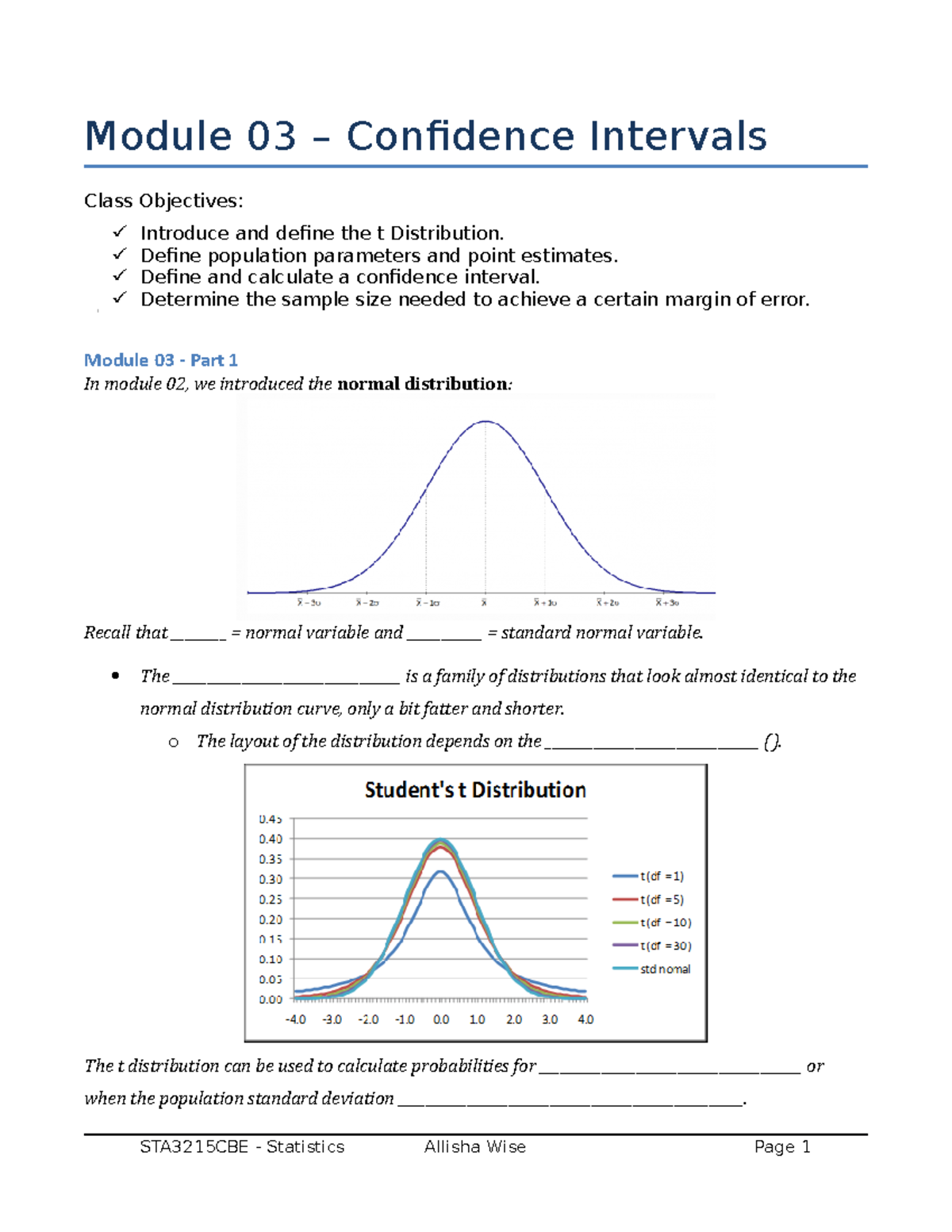 Module 03 Live Classroom Notes - Module 03 – Confidence Intervals Class ...