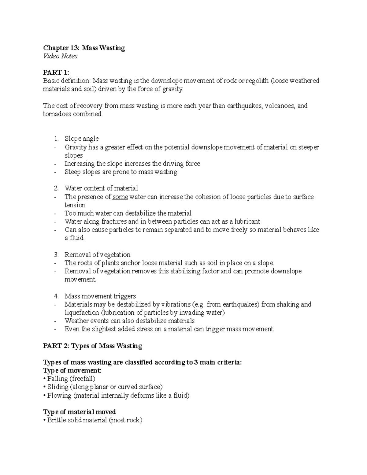 Earth rocks chap 13 - text - Chapter 13: Mass Wasting Video Notes PART ...