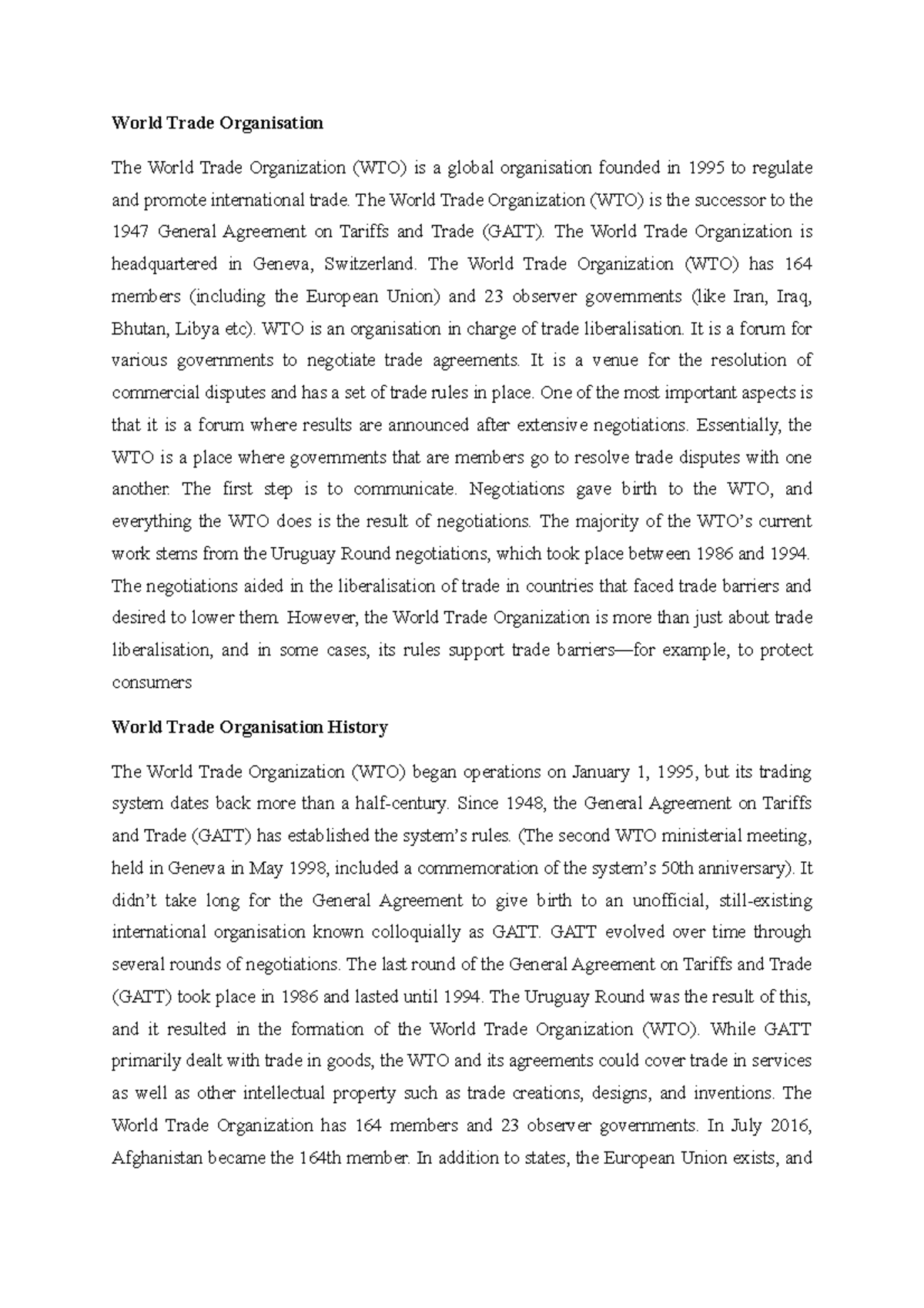 World Trade Organisation - The World Trade Organization (WTO) is the ...