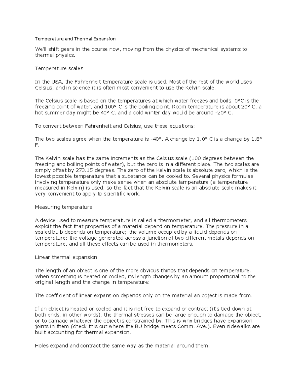 CC 3 - Lecture notes 3 - Temperature and Thermal Expansion We'll shift ...