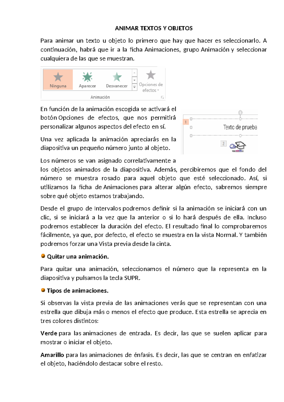 Animaciones y transiciones - ANIMAR TEXTOS Y OBJETOS Para animar un ...