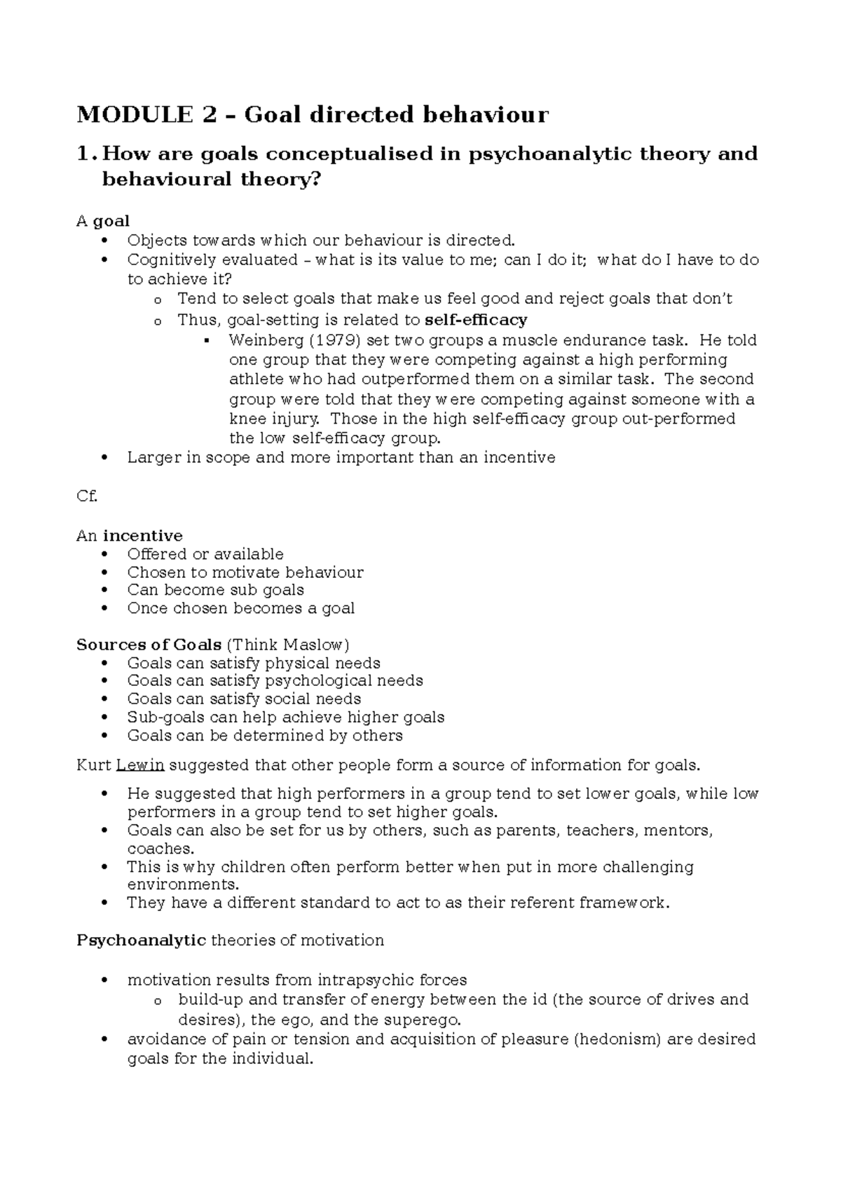 Lecture notes, lecture 2 - Goal directed behaviour - MODULE 2 – Goal ...