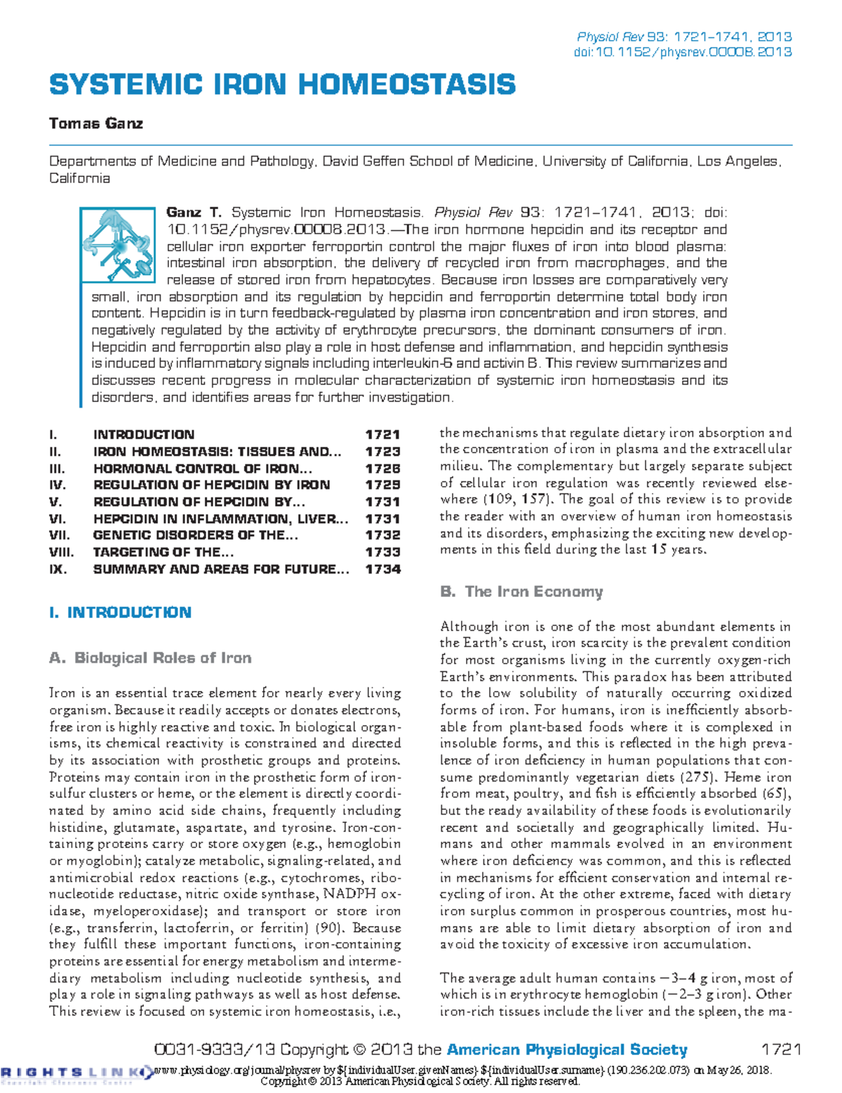 Semana 11 Systemic iron homeostasis - SYSTEMIC IRON HOMEOSTASIS Tomas ...