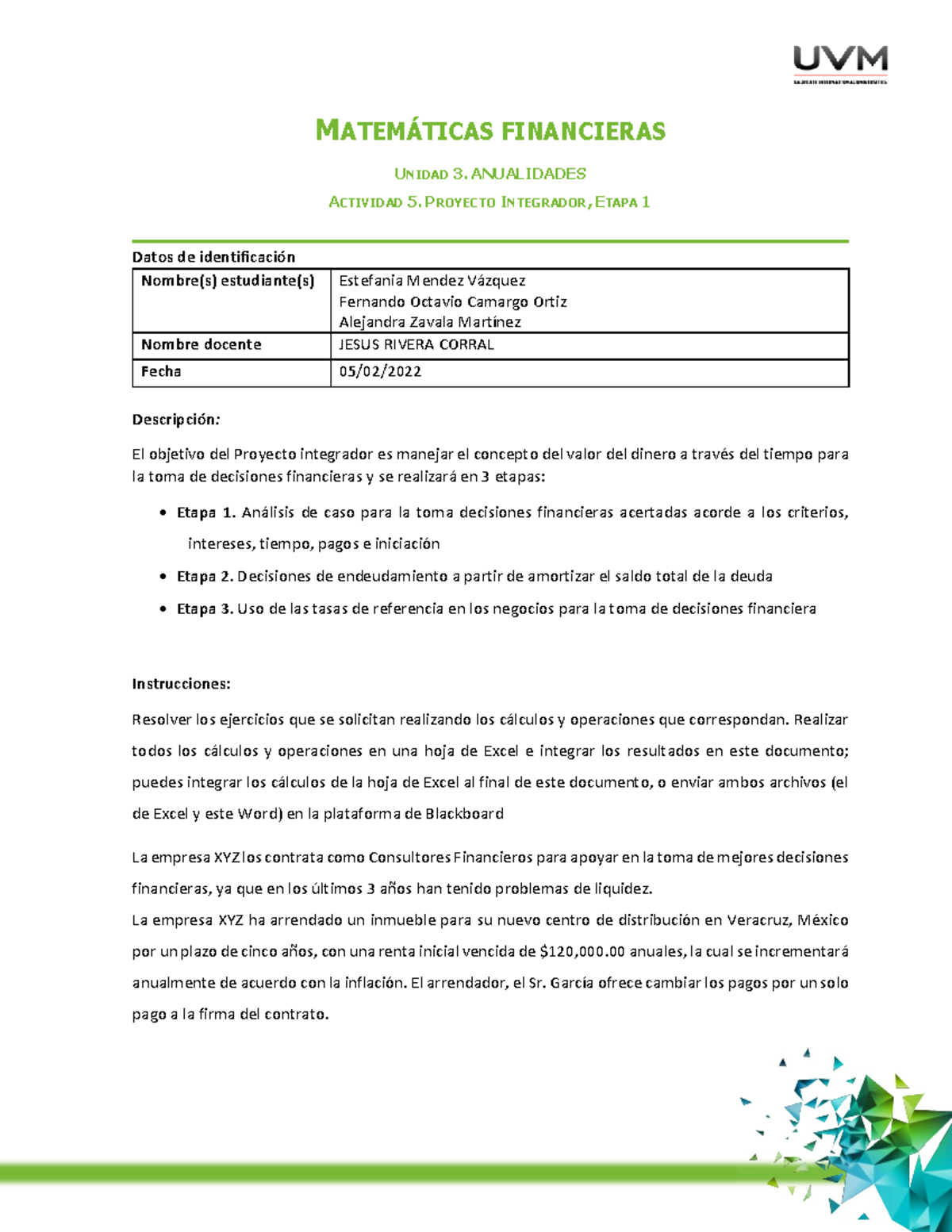 Actividad 5 FINAN A LOS NEG INT - MATEM¡TICAS FINANCIERAS UNIDAD 3 ...