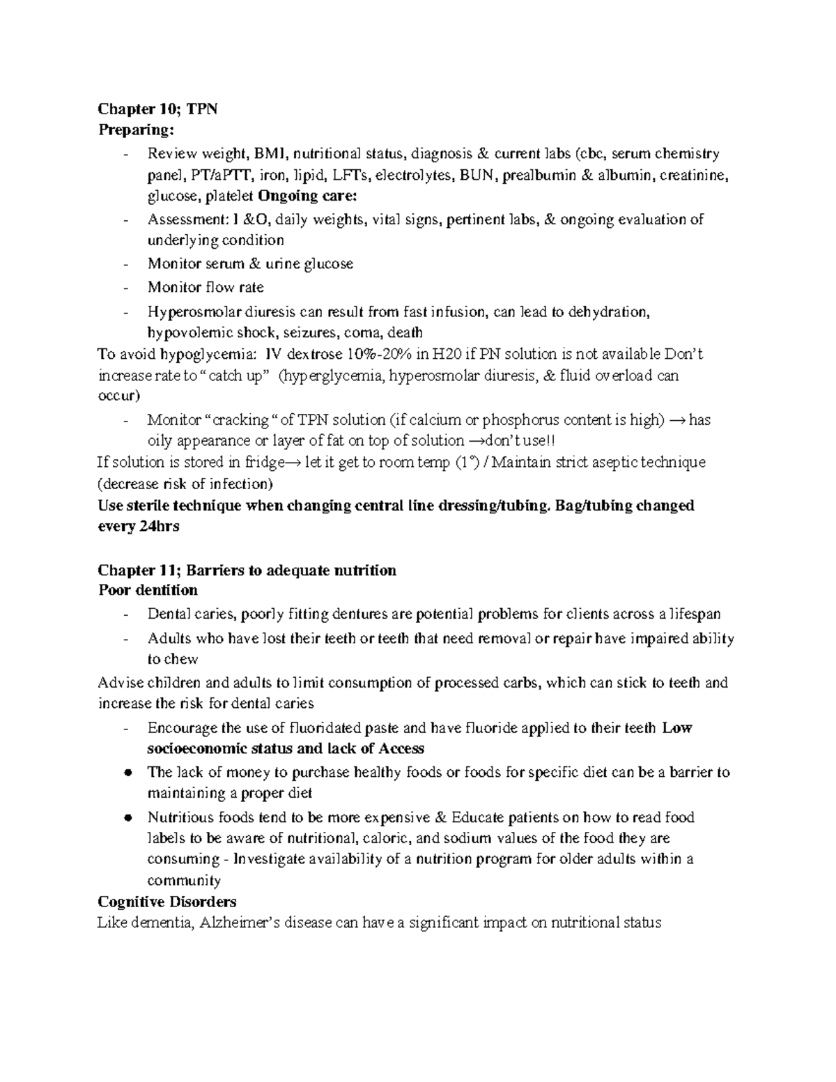 Chapter 10 pdf - Notes on total parenteral nutrition - Chapter 10; TPN ...