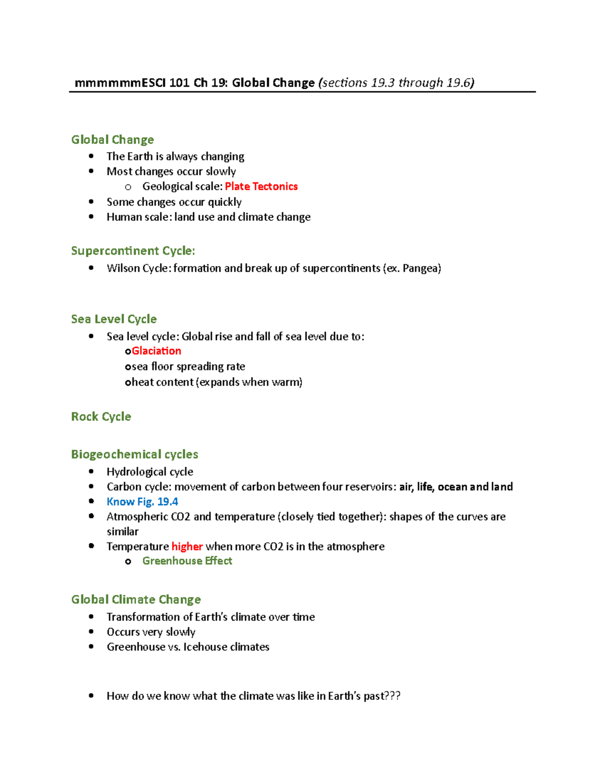 Chapter 19 Global Change Study - mmmmmmESCI 101 Ch 19: Global Change ...