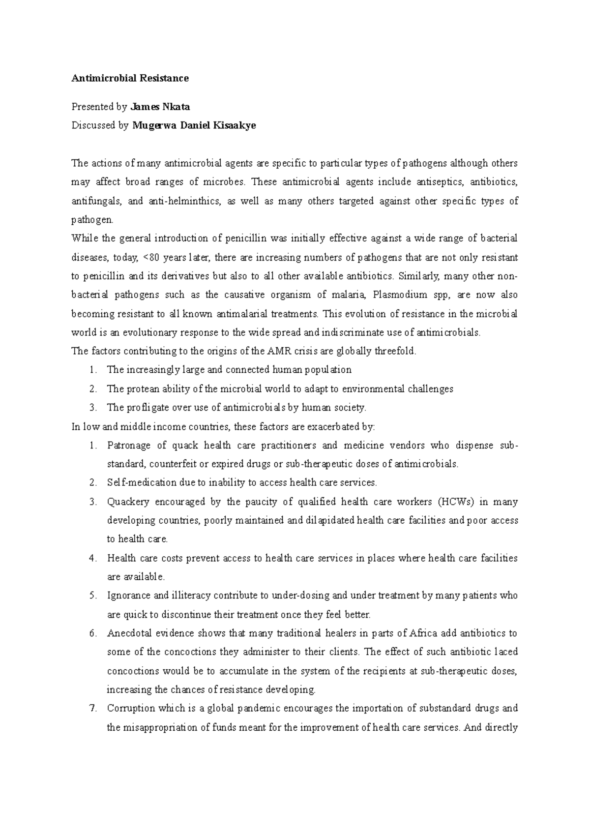 Antimicrobial Resistance Discussion - Antimicrobial Resistance ...